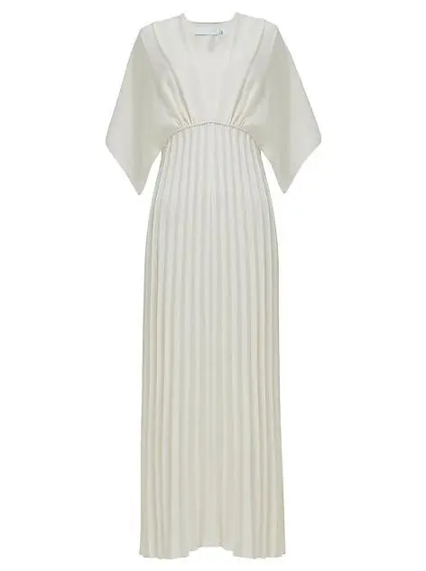 LEEM Pleated Short-sleeve Maxi Dress - White