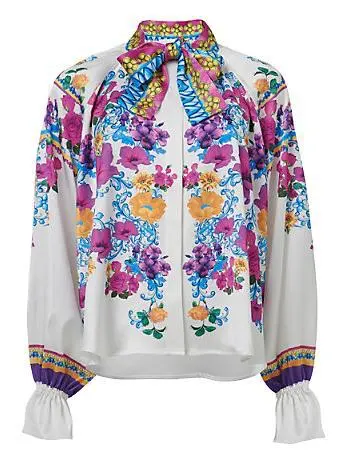 LEEM Floral Print Woven Blouse - White