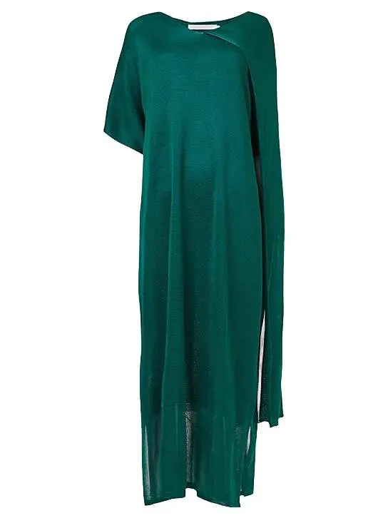 LEEM Relaxed-fit Knitted Midi Dress With Scarf Detail - Green