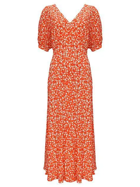 RO&ZO Ditsy-print V-neck Midi Dress - Red