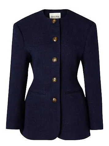 MALINA Carol Fitted Wool-blend Blazer - Dark Blue