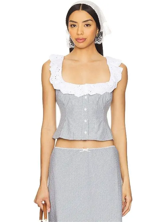 GUIZIO Gingham Paloma Lace Top - Powder Blue