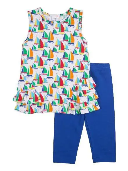 FLORENCE EISEMAN Sailboat Print Tunic With Capri Leggings - White / Multicolor