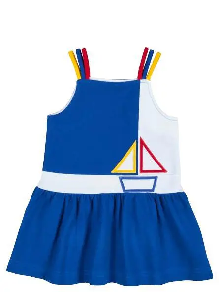 FLORENCE EISEMAN Pique Knit Dress With Sailboat Applique - Royal / White