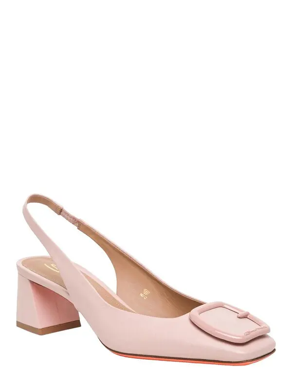 Santoni Leather Slingback With Block Heel - Pink