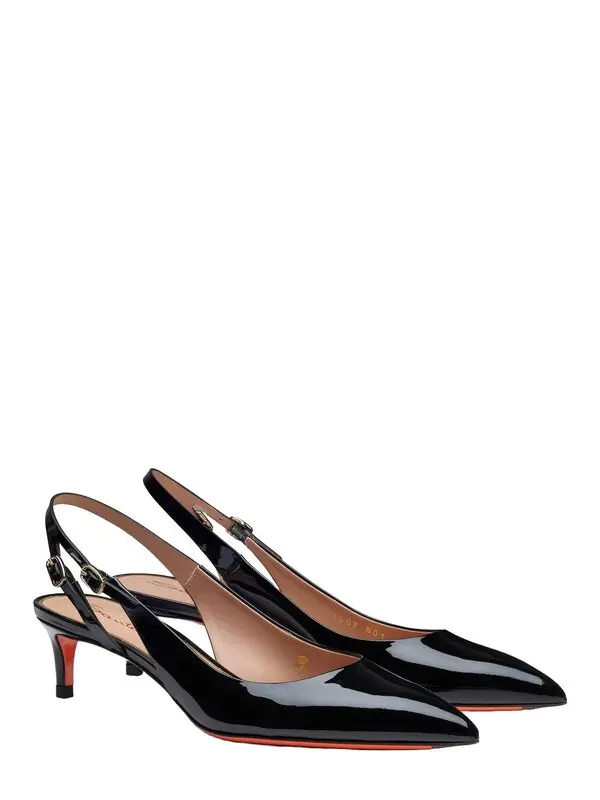 Santoni Patent Leather Slingback Heel - Black