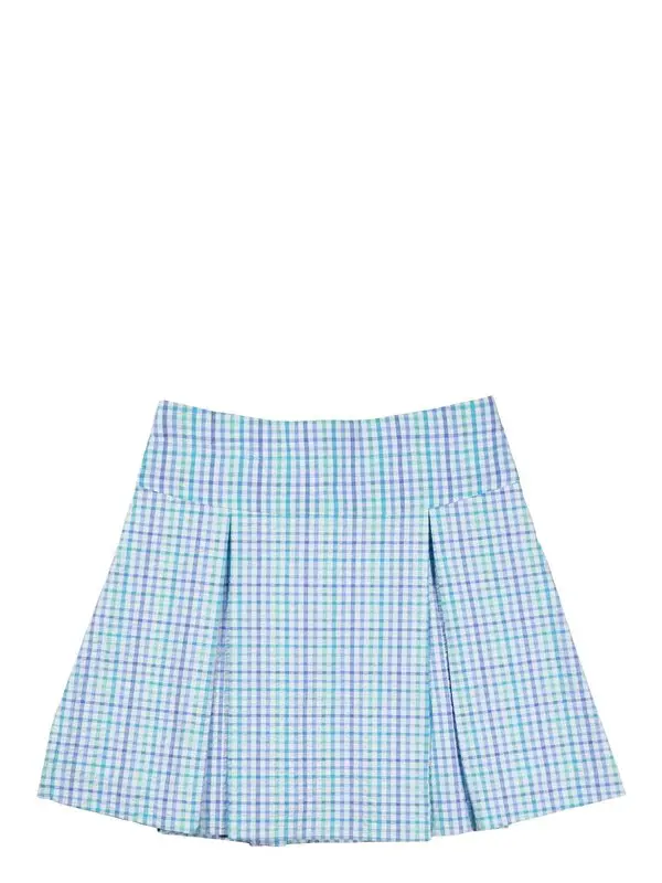FLORENCE EISEMAN Plaid Seersucker Pleated Skirt - Blue / Navy