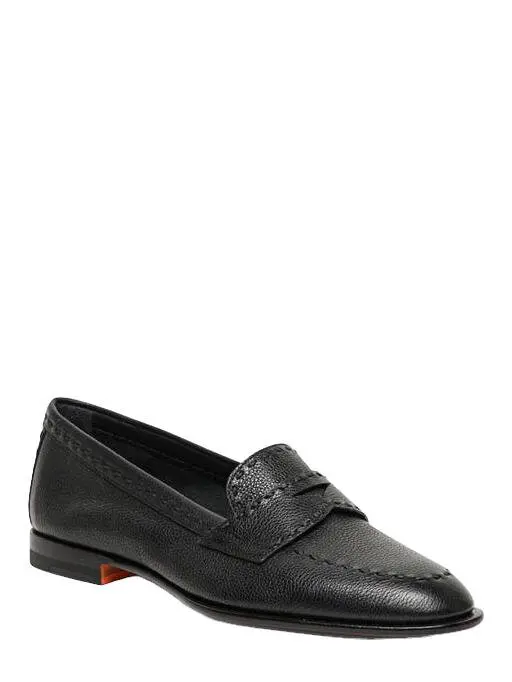Santoni Tumbled Leather Penny Loafer - Black