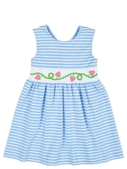 FLORENCE EISEMAN Stripe Knit Dress With Strawberry Appliqués - Light Blue / White