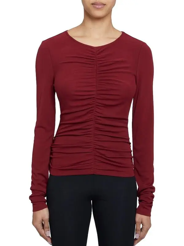 Santorelli Clea Fitted Top With Ruching - Carmine Red