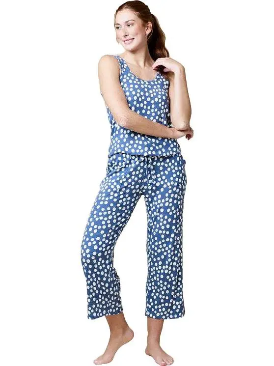 SOFTIES Ellascoop Tank And Capri Pant Set - Indigo Dot