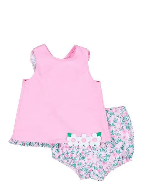 FLORENCE EISEMAN Ruffle Trim Top With Floral Print Bloomer - Pink