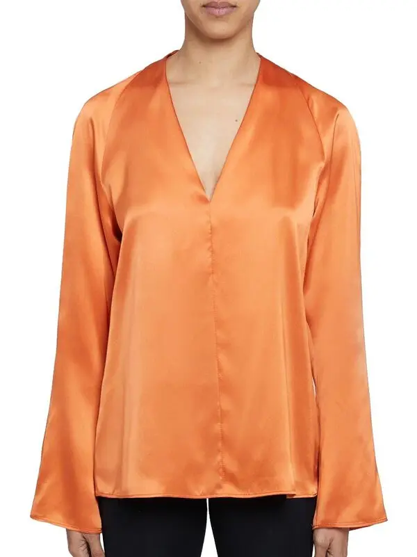 Santorelli Zuri Long Sleeve Silk Charmeuse Blouse - Orange Glow