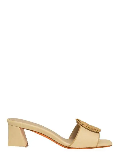 Santoni Raffia Mid-heel Sandal - Natural