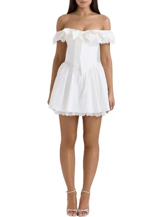 House Of Cb Jaide Off-the-shoulder Mini Dress - Cloud Dancer