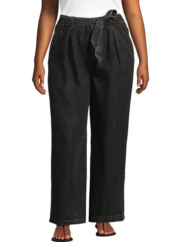 LANDS' END High Ridge Twill Pleated Wide Leg Pants - Black Stone Wash