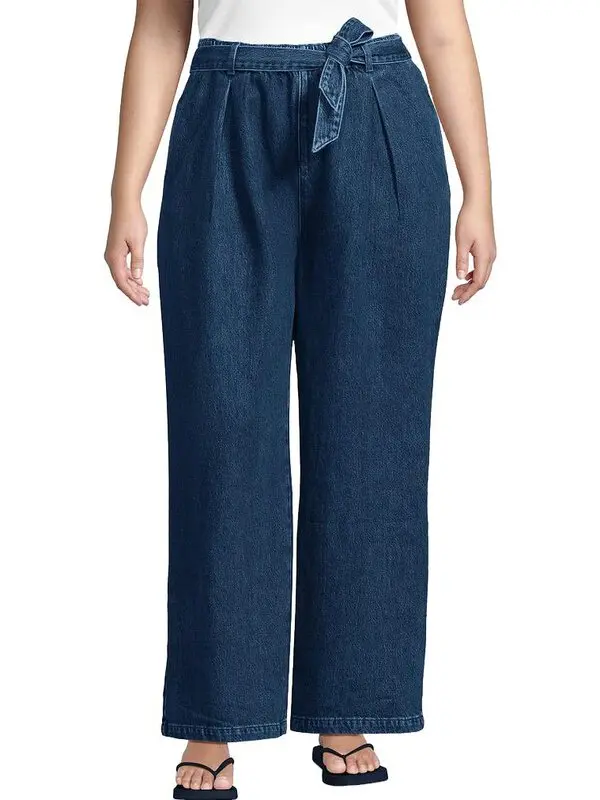 LANDS' END High Ridge Twill Pleated Wide Leg Pants - Crawford Wash
