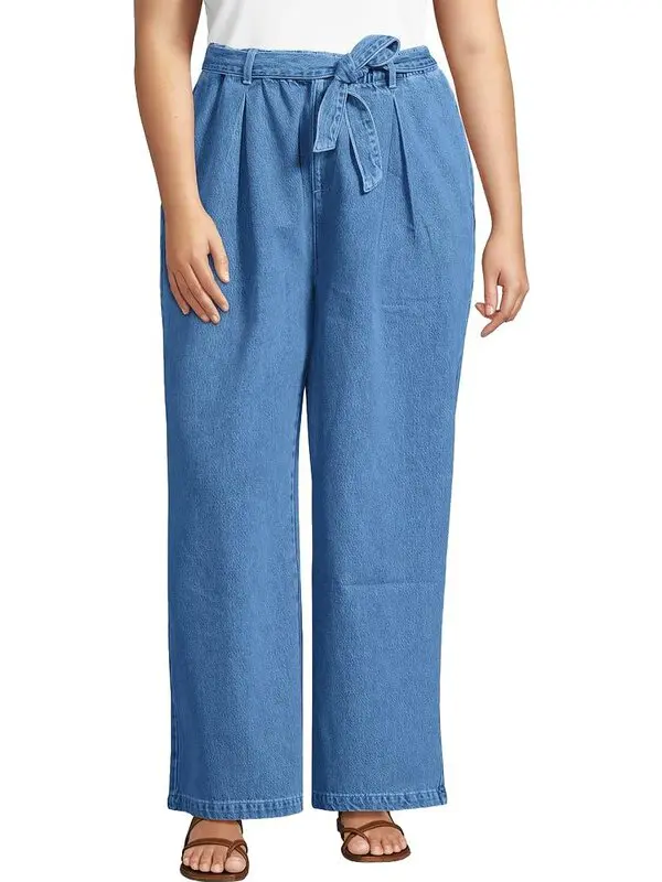LANDS' END High Ridge Twill Pleated Wide Leg Pants - Hutton Blue Wash