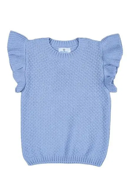 FLORENCE EISEMAN Short Sleeve Sweater With Ruffle - Light Blue