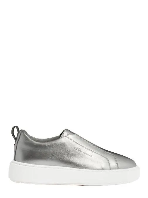 Santoni Laminated Leather Slip-on Sneakers - Silver