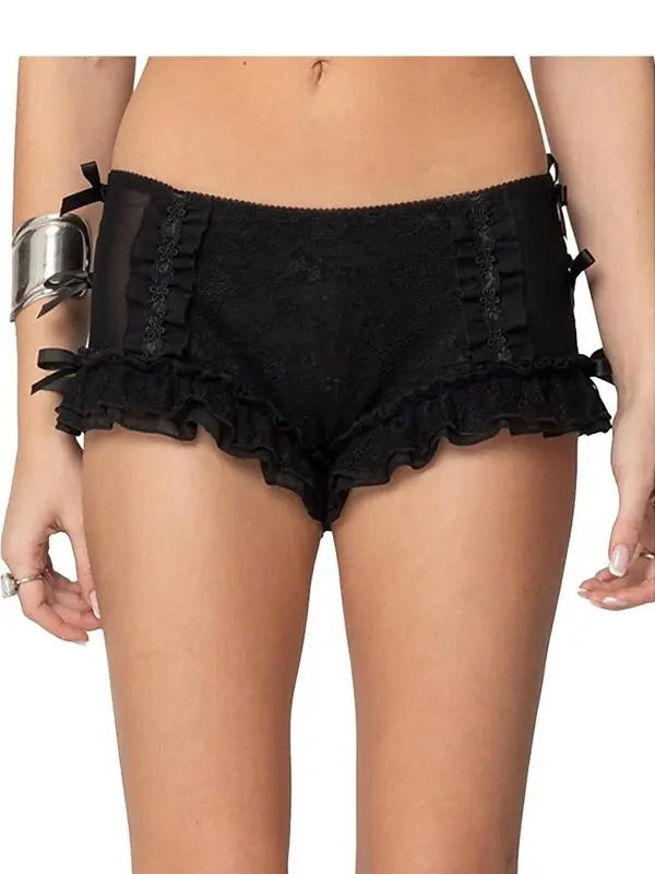 EDIKTED Knox Ruffle Micro Shorts - Black