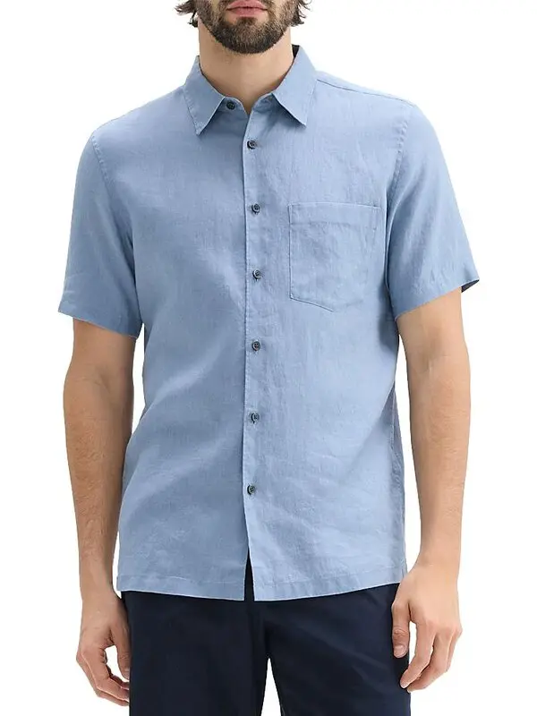 Theory Irving Short-sleeve Shirt In Relaxed Linen - Rainstorm
