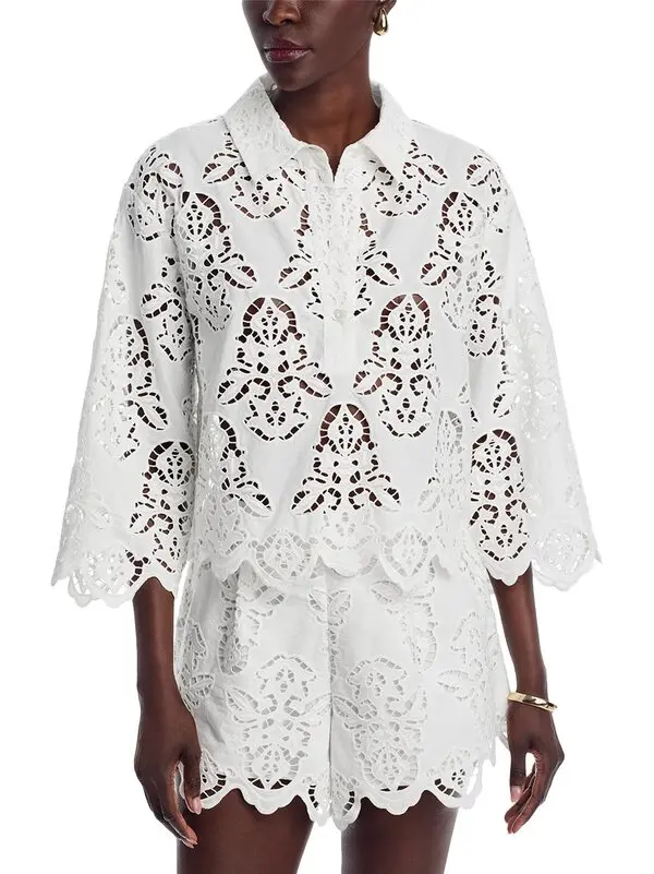 Cara Cara Erica Embroidered Eyelet Shirt - White Embroidered Eyelet