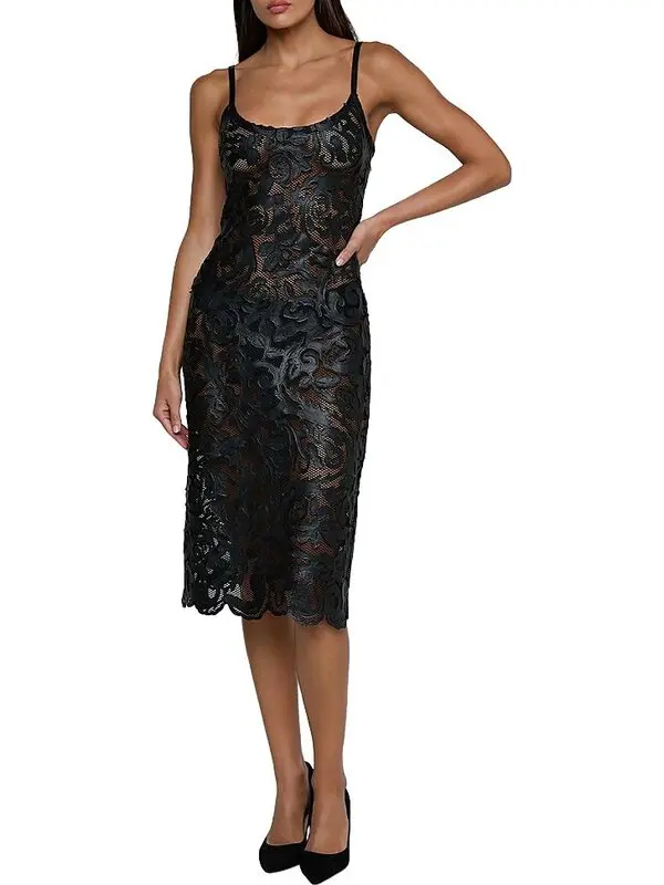 L'Agence Kazuko Laser Cut Midi Dress - Black