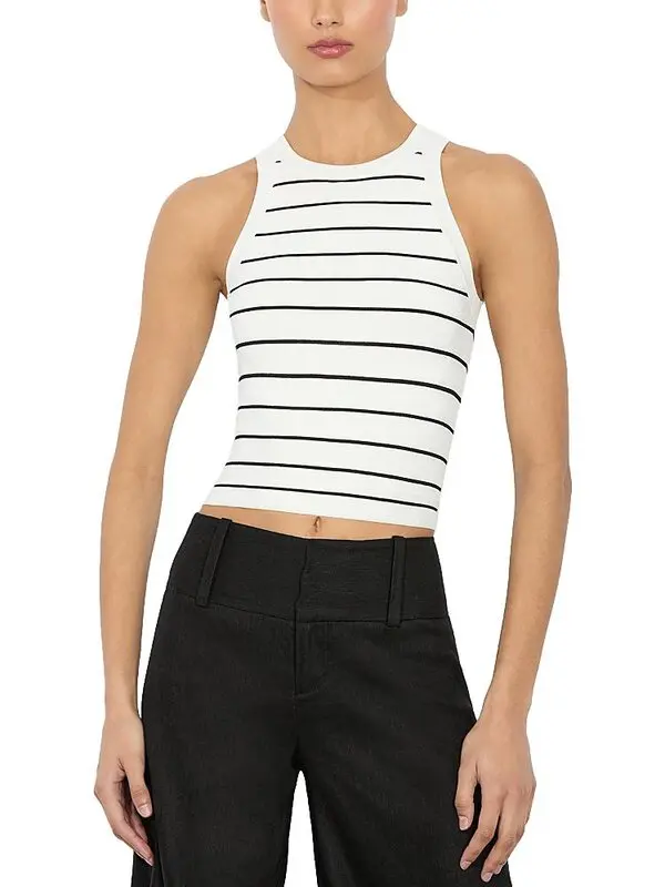 Alice + Olivia Rydel Striped Tank Top - Soft White Black