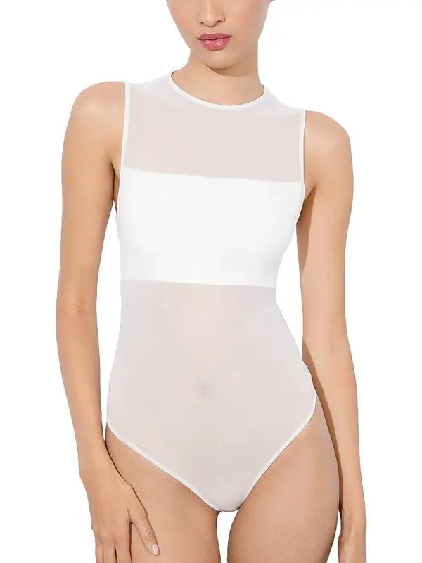 Alice + Olivia Bandeau Trim Mesh Bodysuit - Off White