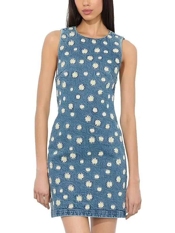 Alice + Olivia Wynell Embroidered Denim Mini Dress - Medium Wash