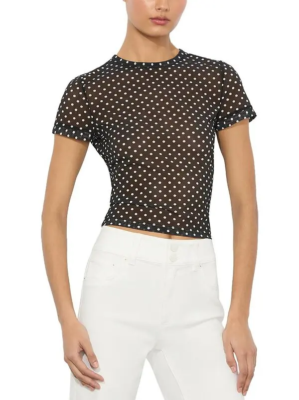 Alice + Olivia Tess Crewneck Tee - Black White Dot