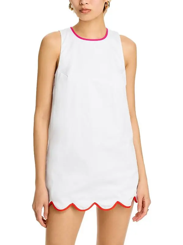 French Connection Alexis Poplin Scallop Hem Mini Dress - Summer White/orange/pink