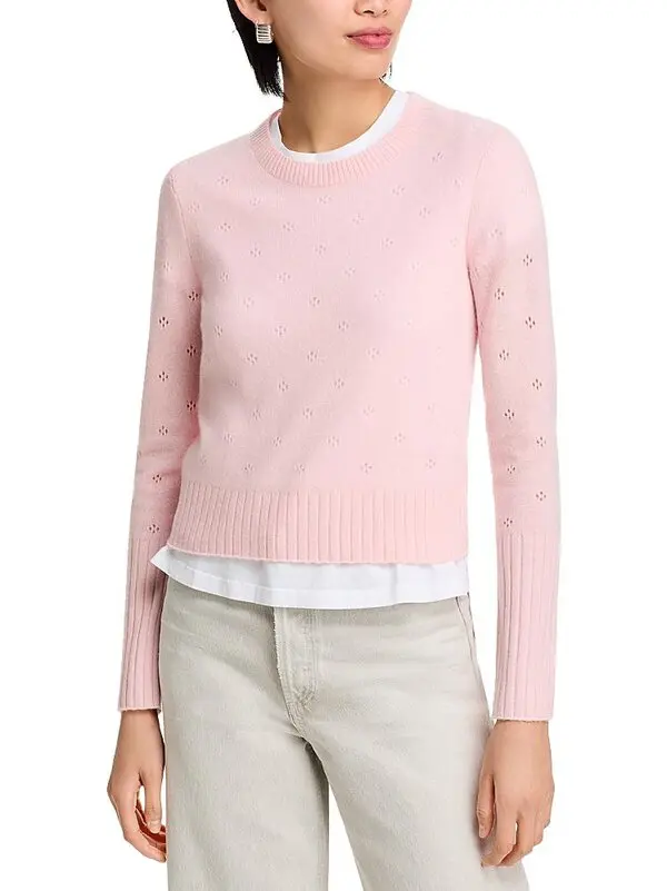 Guest In Residence Cashmere Pointelle Crewneck Sweater - Powder Pink