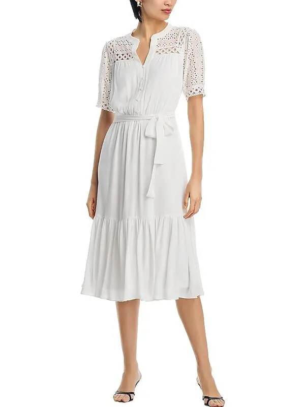 T Tahari Eyelet Midi Dress - White Star