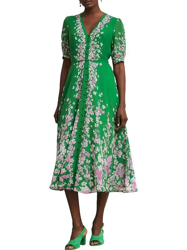 HOBBS LONDON Ana Silk Dress - Green Pink