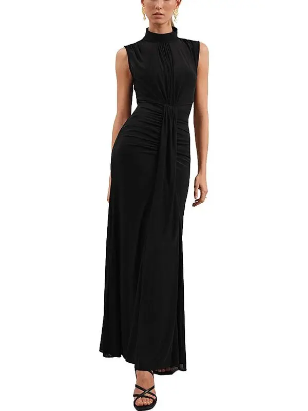 REISS Daniella Sleeveless Ruched Dress - Black
