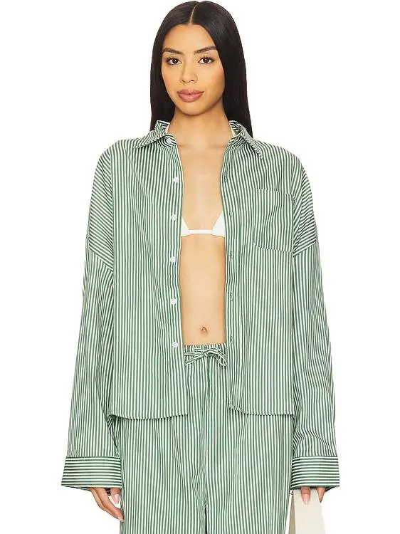WeWoreWhat Cropped Button-front Shirt - Fern Multi