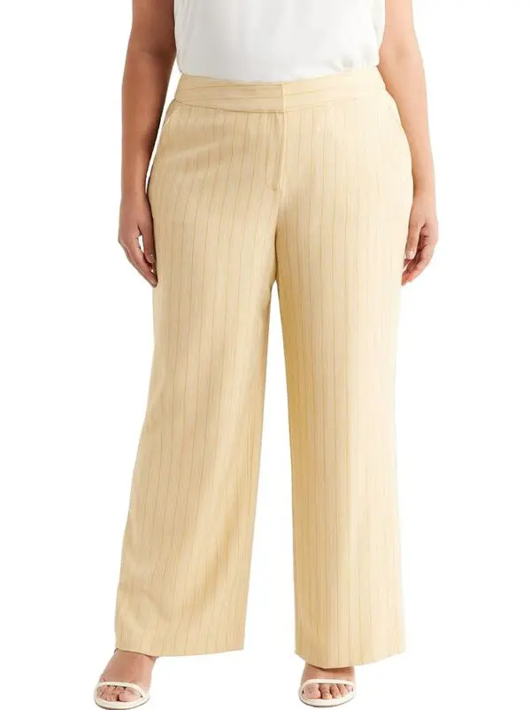 TAHARI ASL Stripe Wide Leg Pants - Ochre