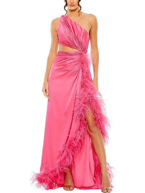 Mac Duggal One-shoulder Feather-lined Gown - Hot Pink