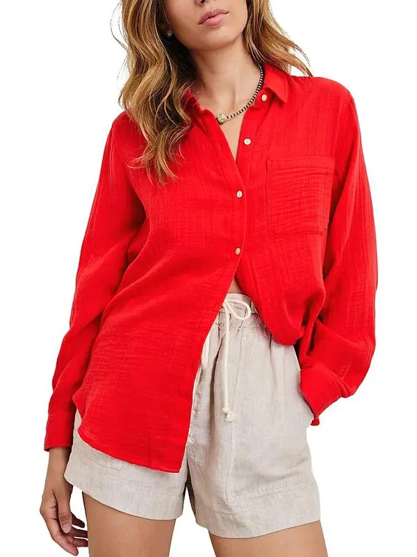 Rails Ellis Cotton Gauze Button Down Shirt - Cherry