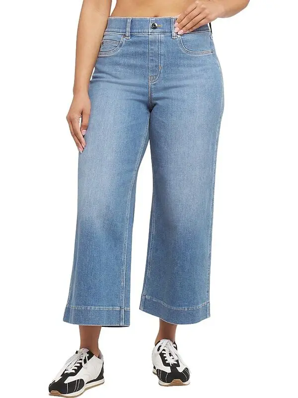 Spanx Cropped Wide-leg Jeans - Stonewashed Blue