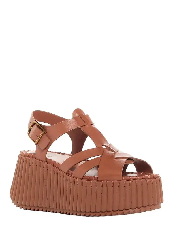 Chloé Nama Wedge Sandals - Ginger Brown