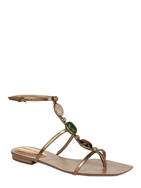 Veronica Beard Alba Stone Trim Thong Sandals - Gold