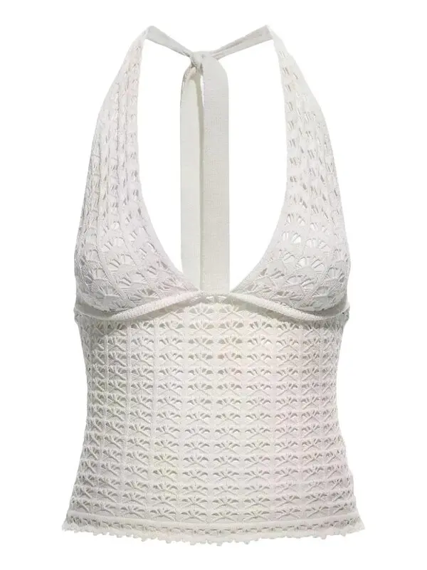Roberto Cavalli Halterneck Crochet-knit Top - White