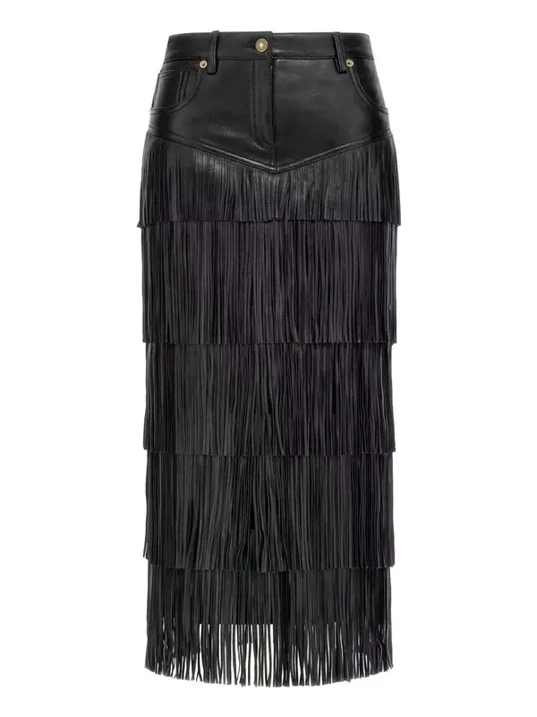 Roberto Cavalli Fringed Midi Skirt - Black