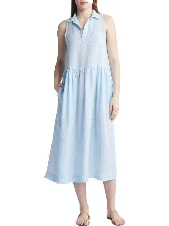 Frank & Eileen Daphne Linen Maxi Shirtdress - Turquoise Stripe