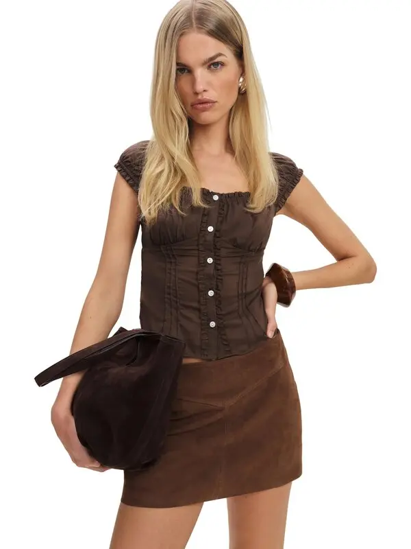 REFORMATION Layla Low Waist Suede Skirt - Brown