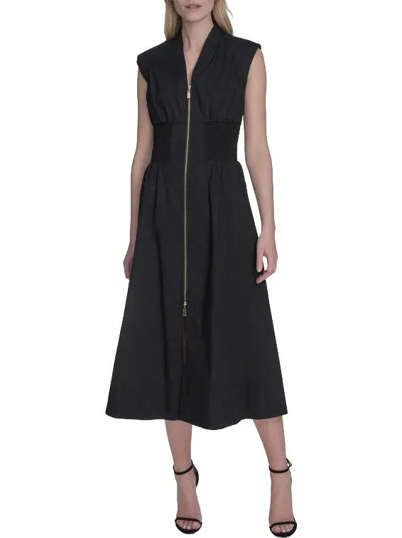 Vince Camuto Smock Waist Cotton Midi Dress - Black
