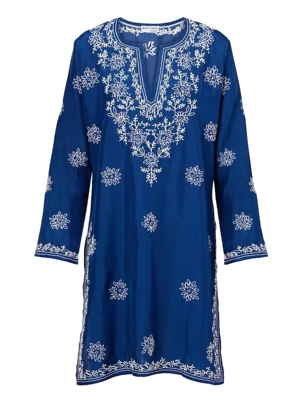 JULIET DUNN Embroidered Silk Tunic - Blue